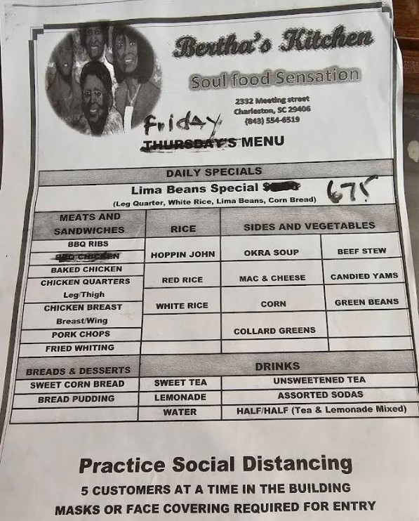 Bertha's Kitchen Restaurant Menu – Soul Food & Southern Comfort in ...