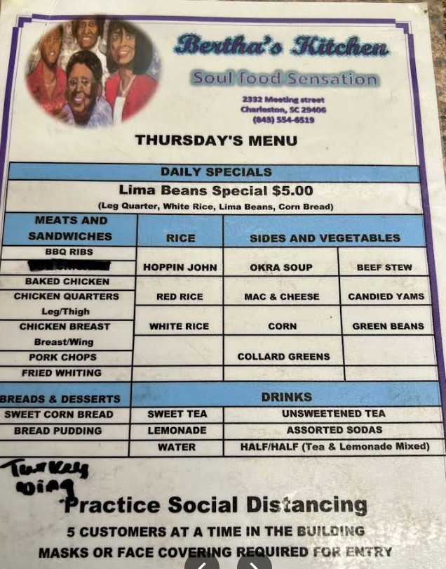Bertha's Kitchen Restaurant Menu – Soul Food & Southern Comfort in ...