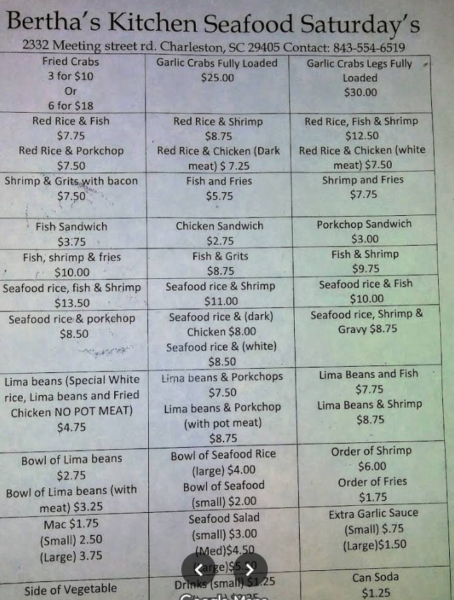 Bertha's Kitchen Restaurant Menu – Soul Food & Southern Comfort in ...